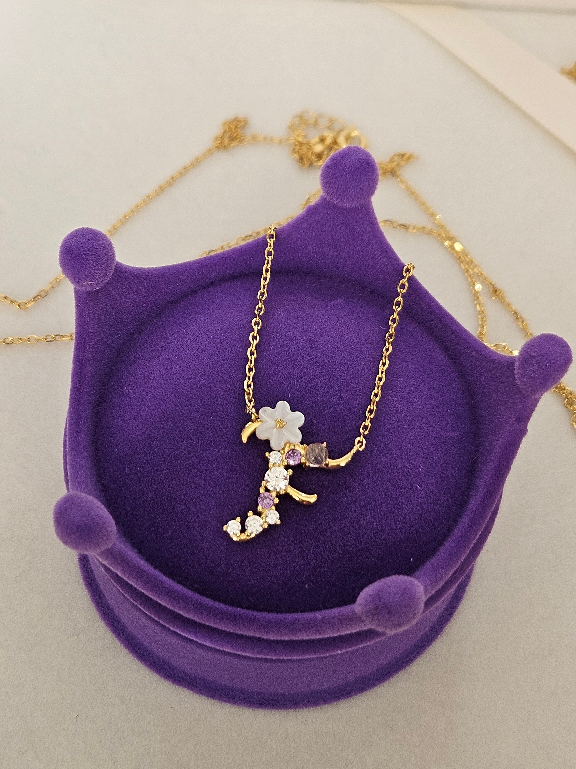 Gold Flower Initial Necklace • Floral Letter Pendant Necklace • Gold ...