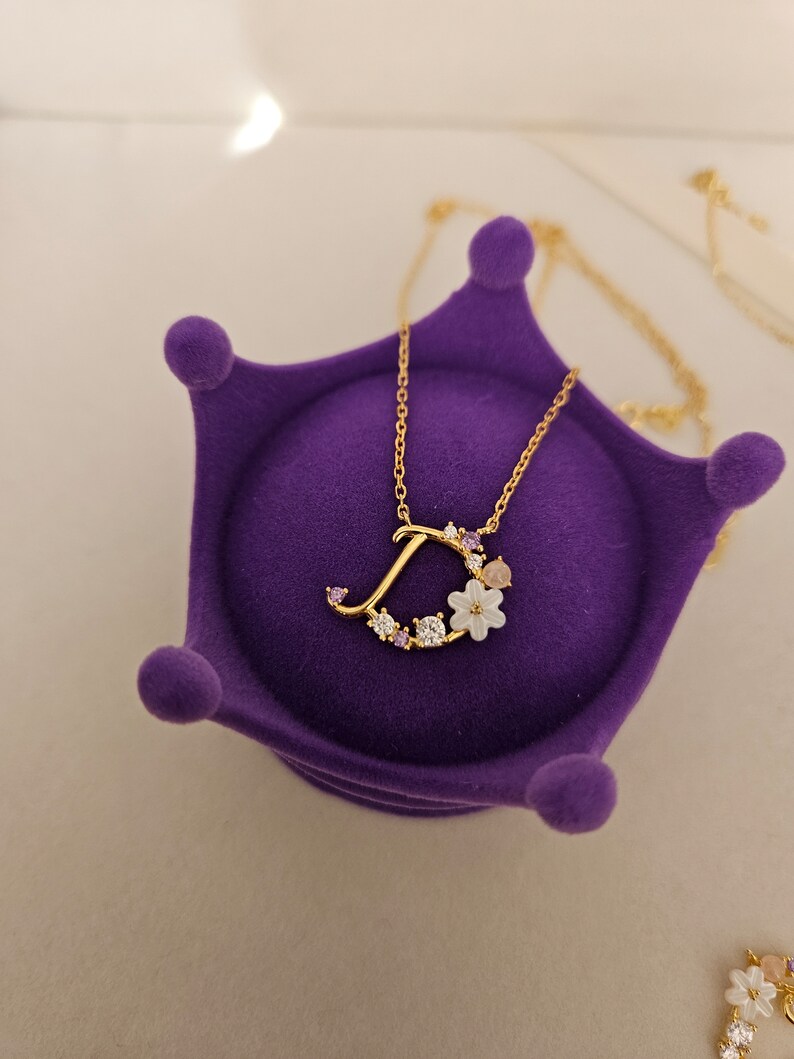Gold Flower Initial Necklace • Floral Letter Pendant Necklace • Gold ...