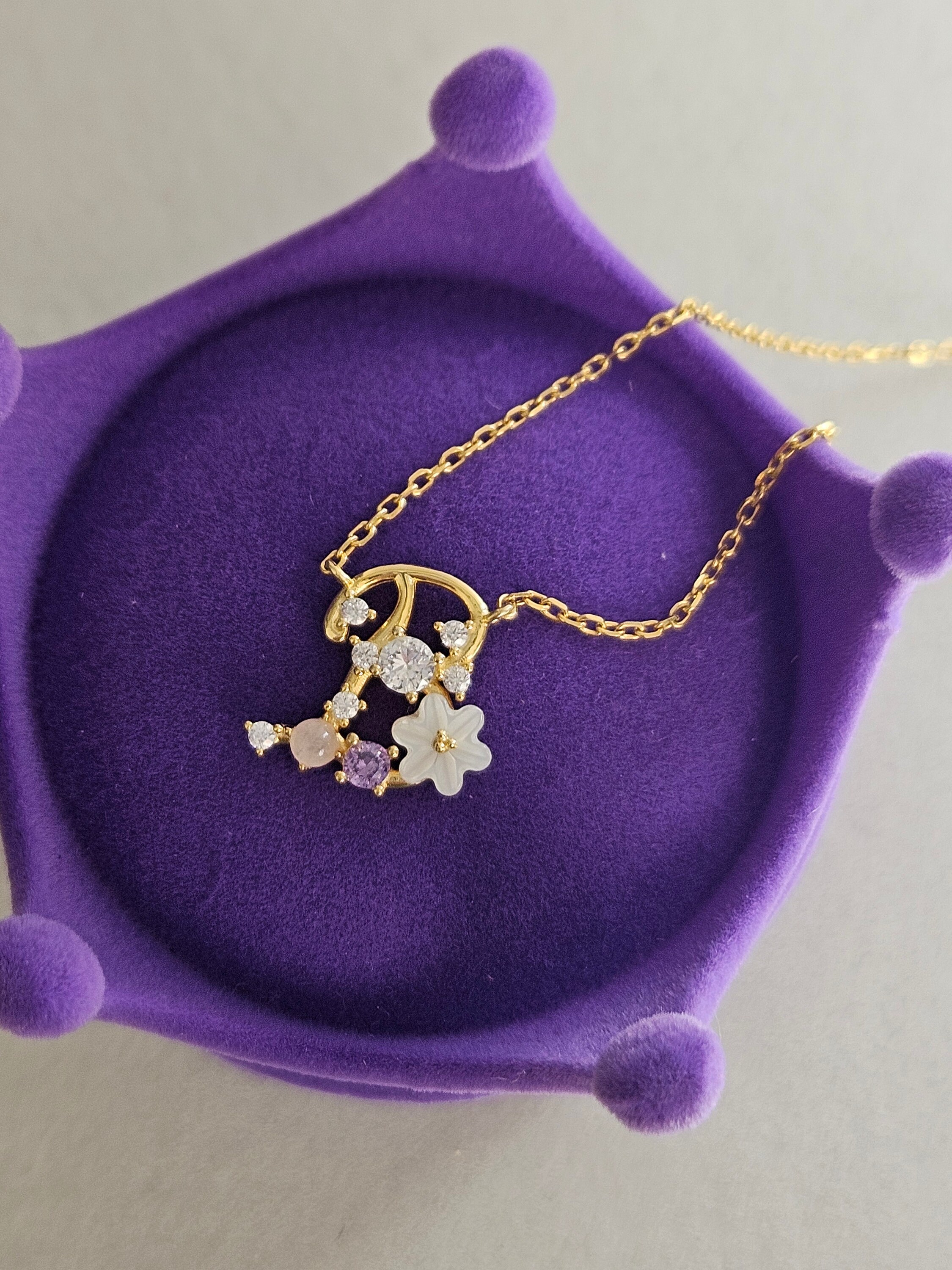 Gold Flower Initial Necklace • Floral Letter Pendant Necklace • Gold ...