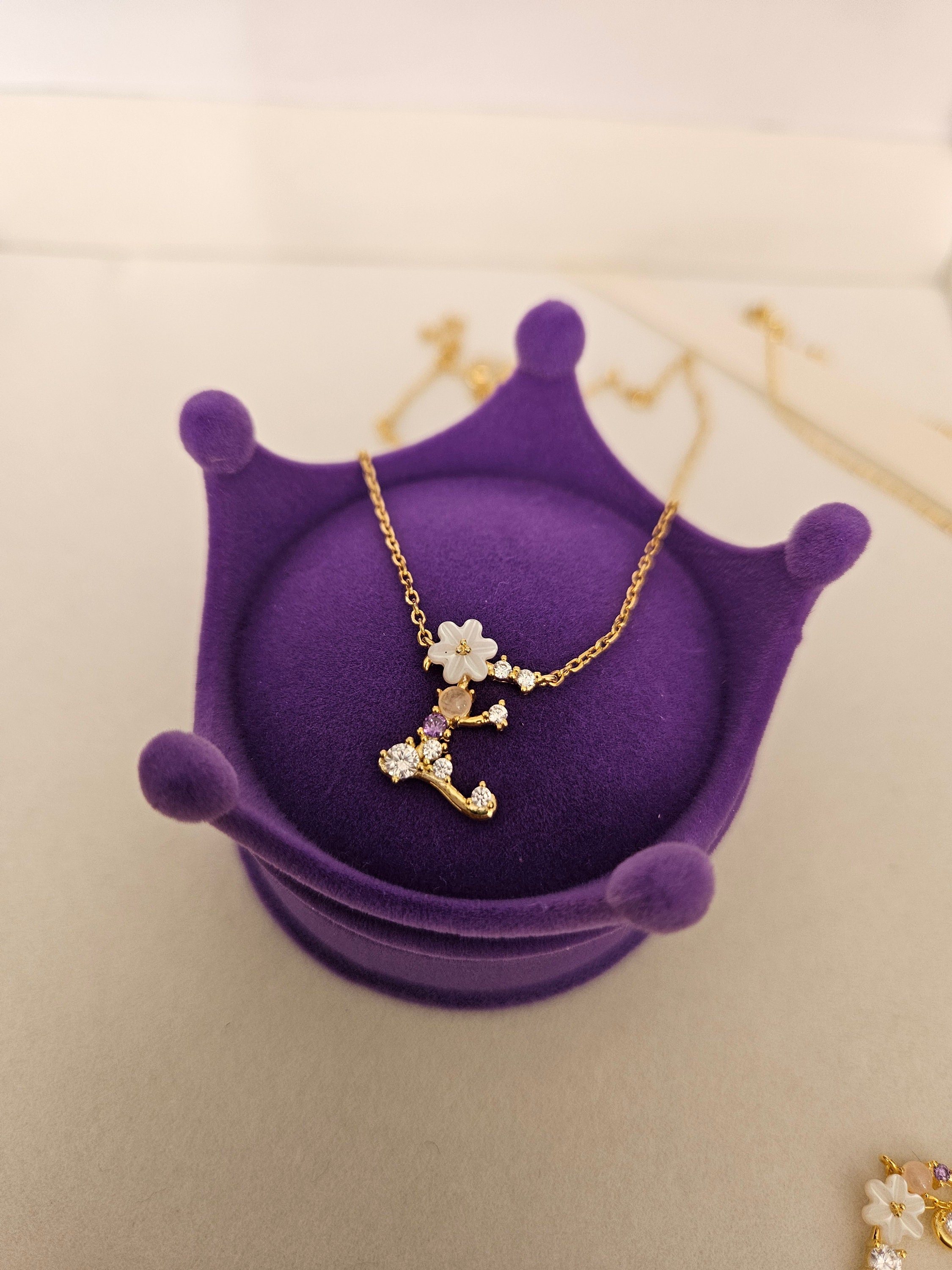 Gold Flower Initial Necklace • Floral Letter Pendant Necklace • Gold ...