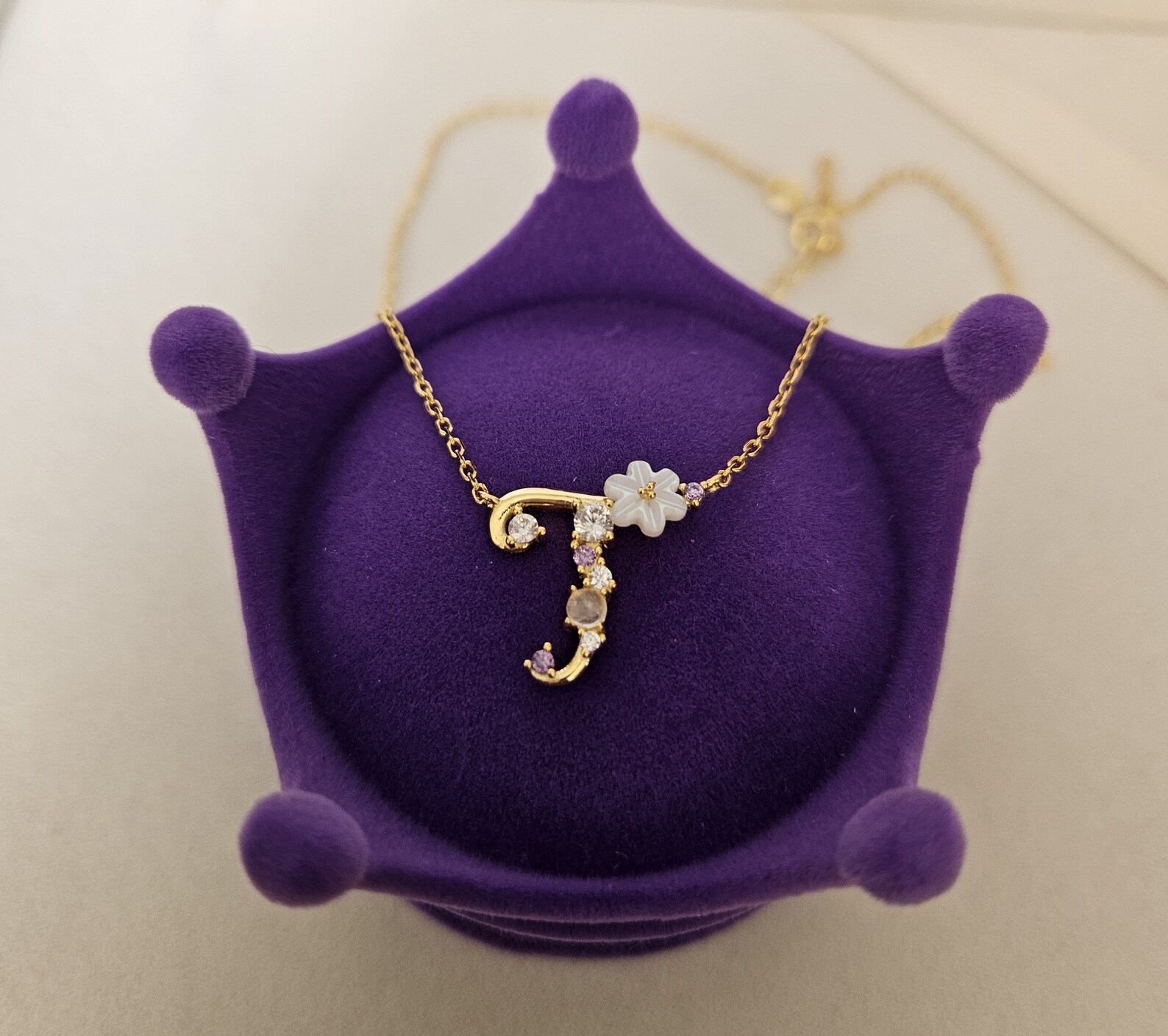 Gold Flower Initial Necklace • Floral Letter Pendant Necklace • Gold ...
