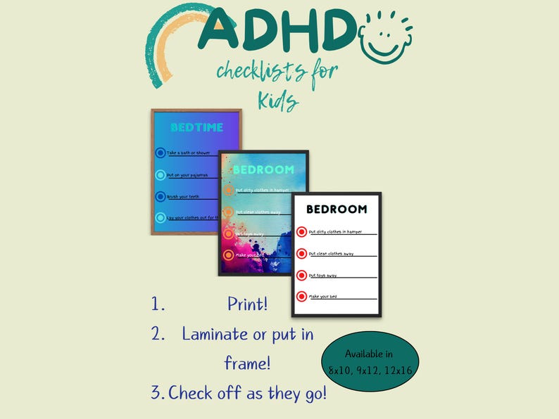 ADHD Kids Chore Chart, Motivation for Kids, ADHD Checlist, Kids Bedroom ...