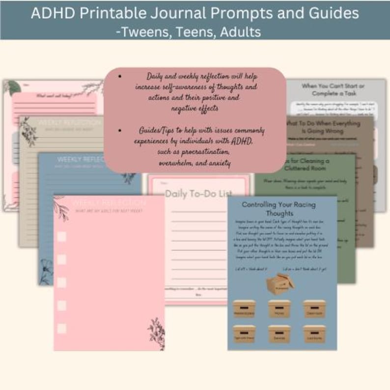 ADHD Planner Printable Worksheets Journals Guides Organization - Etsy