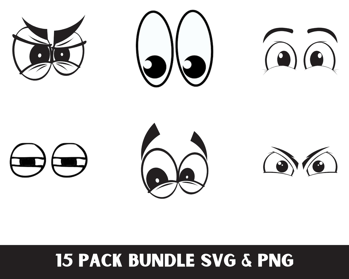Cartoon Eyes SVG Bundle | Funny Eyes PNG | Cute Eyes Clipart | Cricut ...