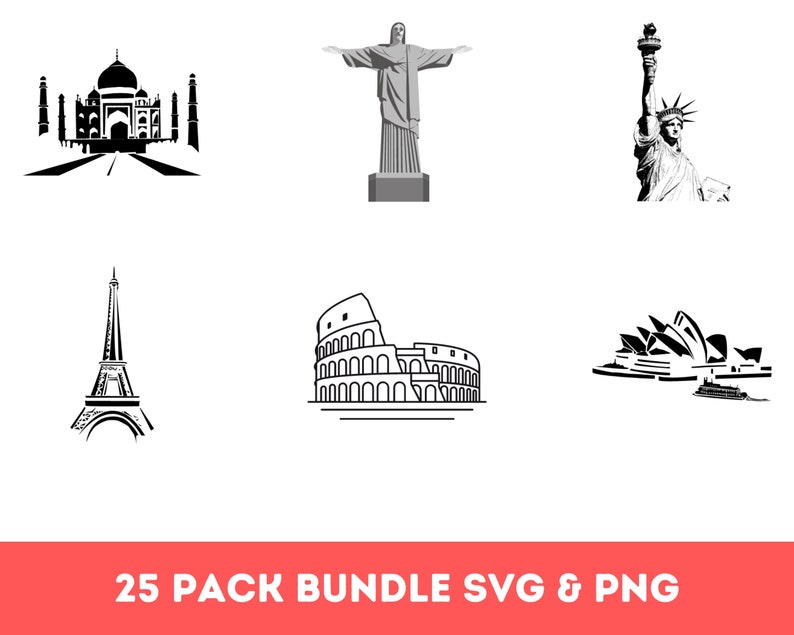 Famous Monuments SVG, Famous Landmarks PNG, Instant Download - Etsy