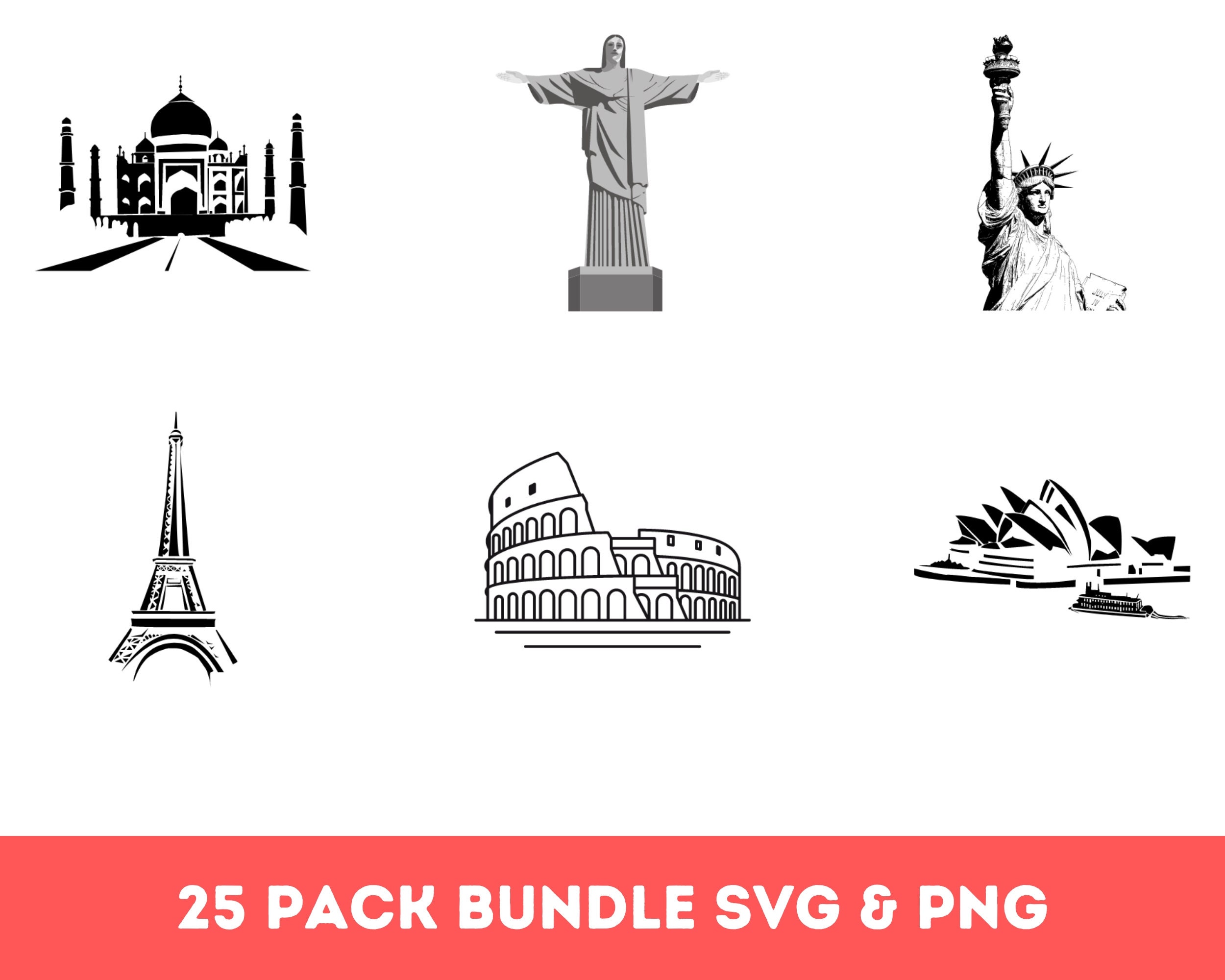 Famous Monuments SVG, Famous Landmarks PNG, Instant Download - Etsy