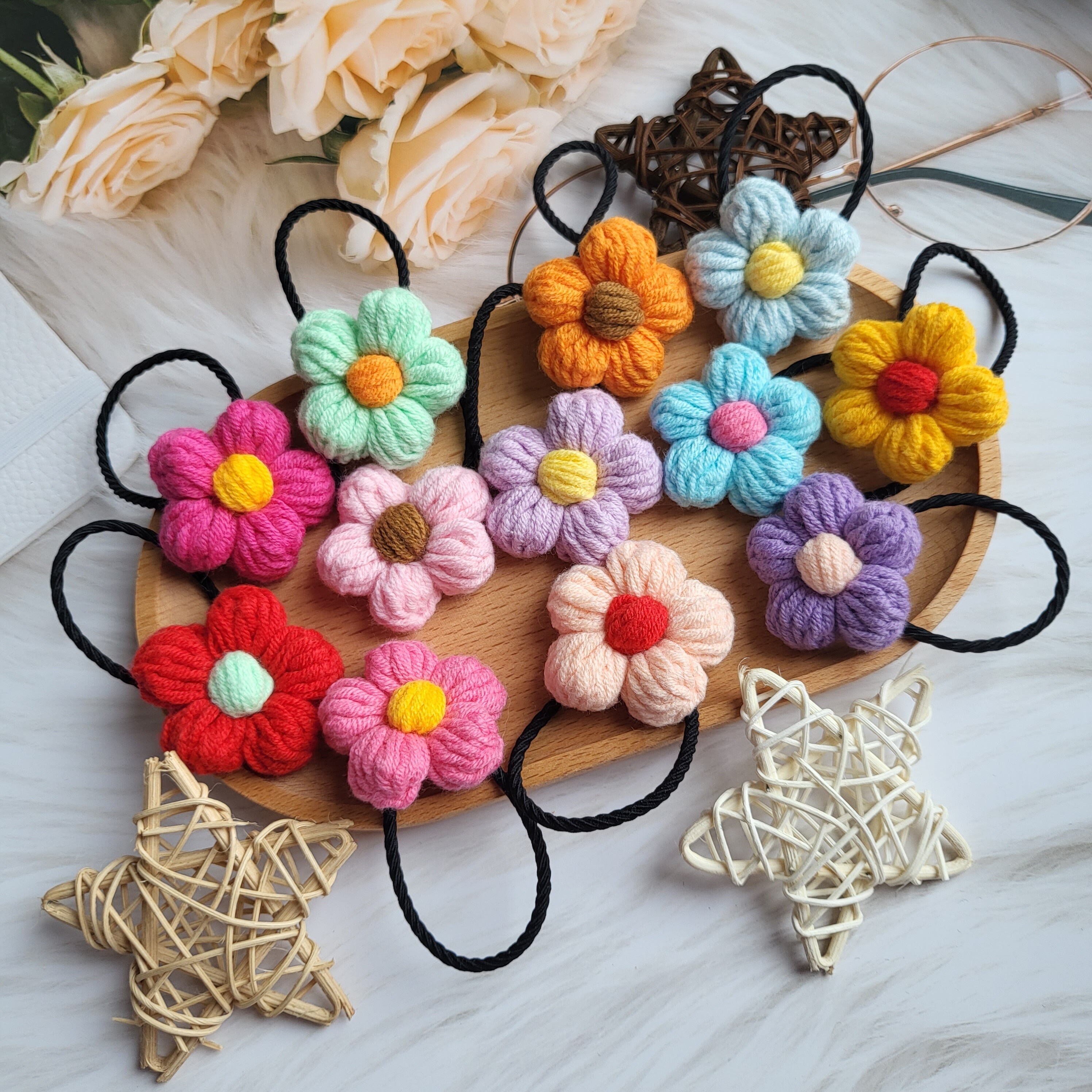 Handmade Crochet Hair Rope, Flower Hair Rope, Cute Animal Hair Tie ...