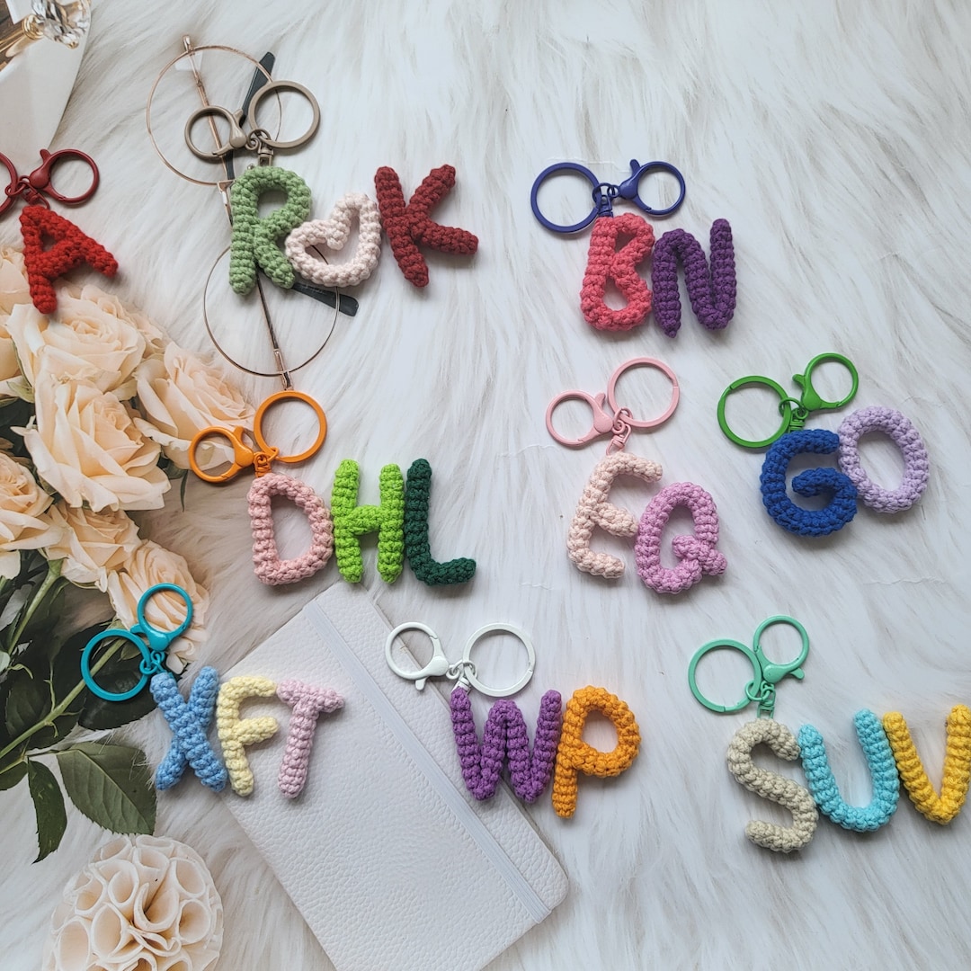 Personalized Handmade Crochet Alphabet Letter Keychains - Customize ...
