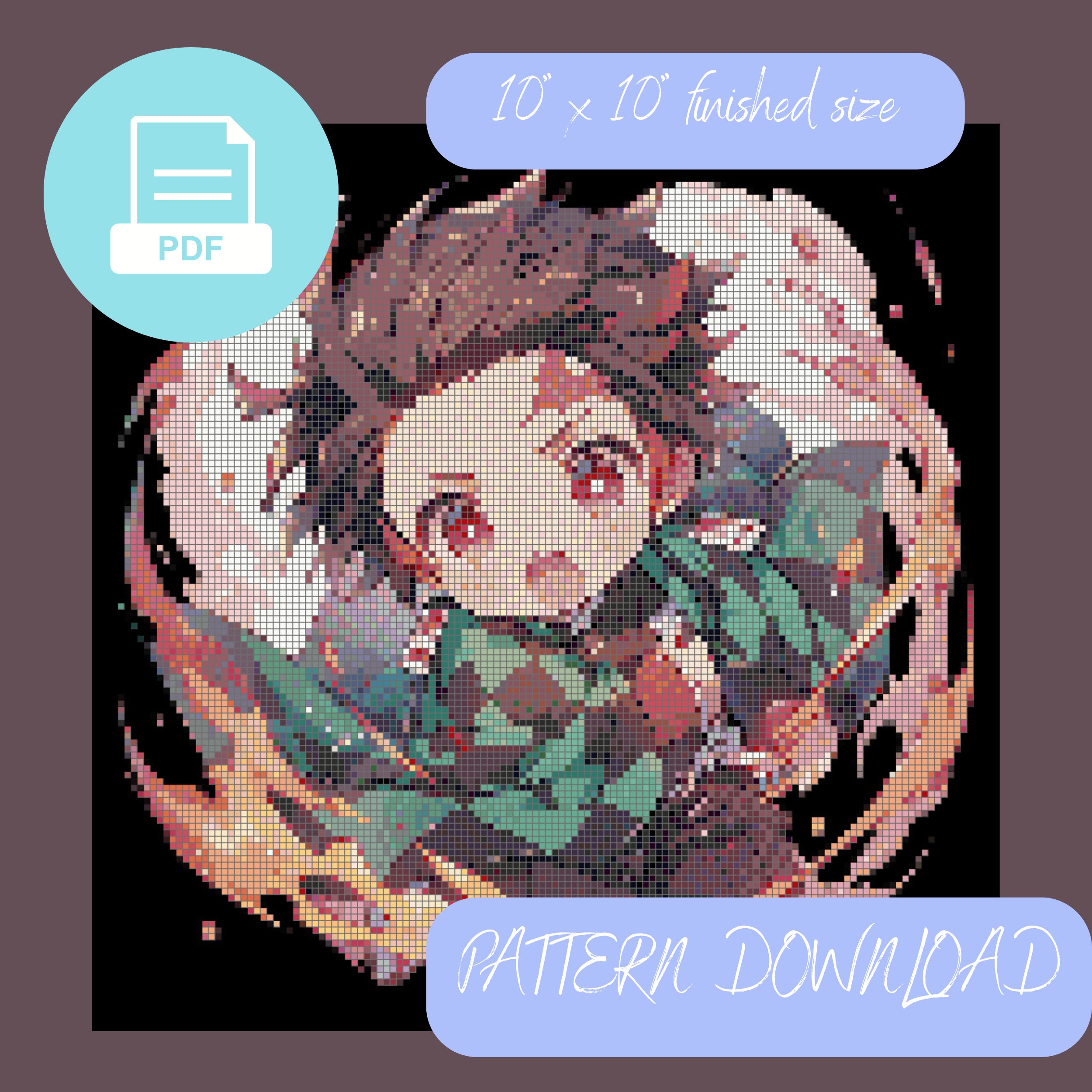 Demon Fighter Cross Stitch Pattern Chibi Tanjiro Character - Etsy