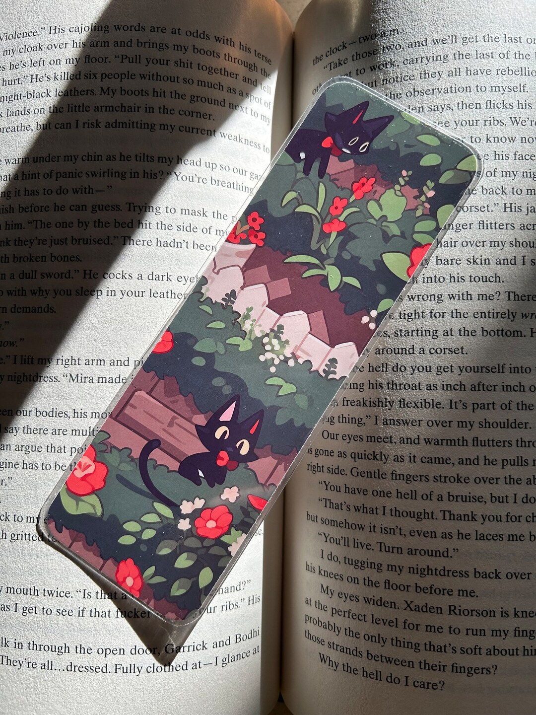 Black Cat Flower Bookmark - Cute Laminated Bookmark | Ghibli Inspired ...