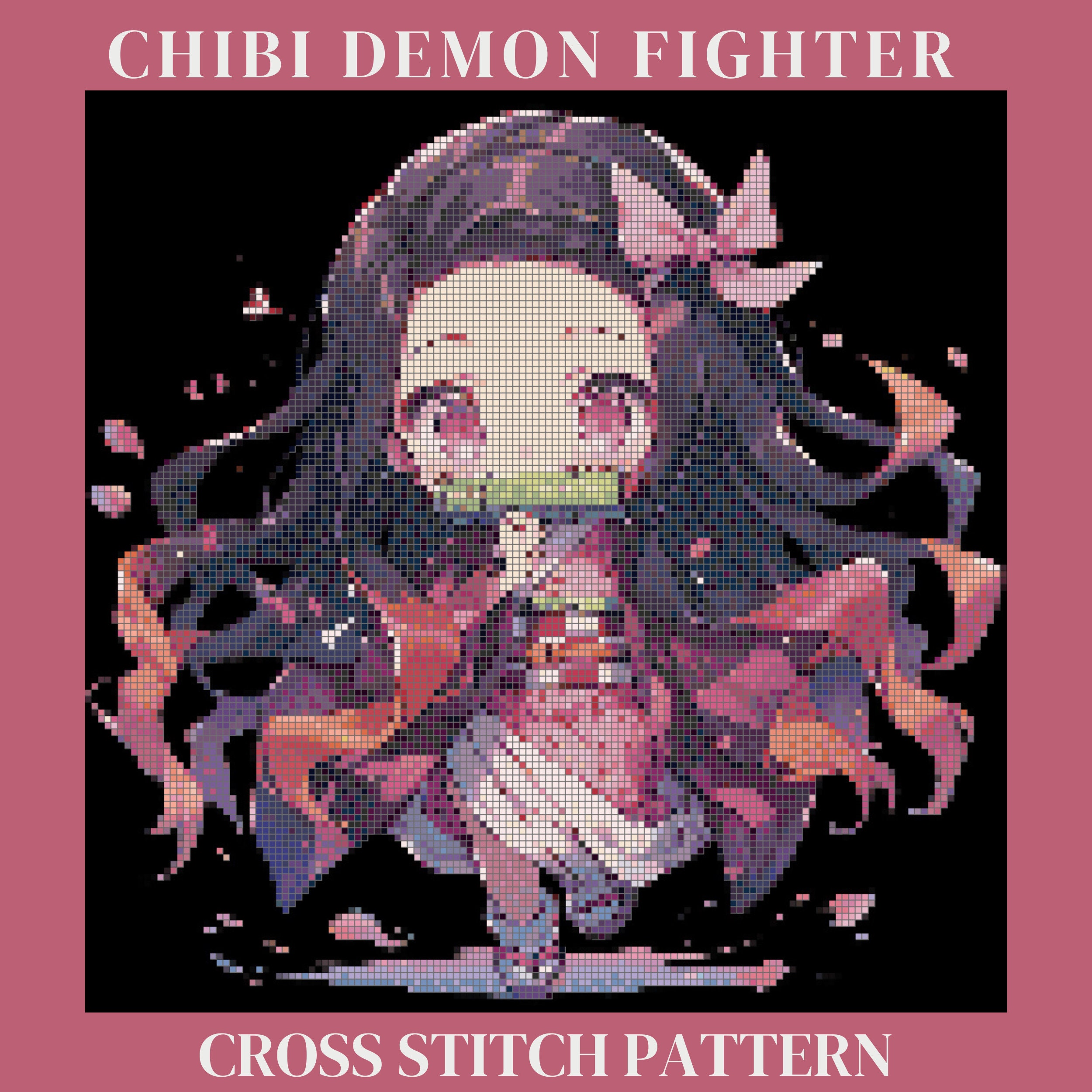 Demon Fighter Cross Stitch Pattern Chibi Anime Cross Stitch - Etsy