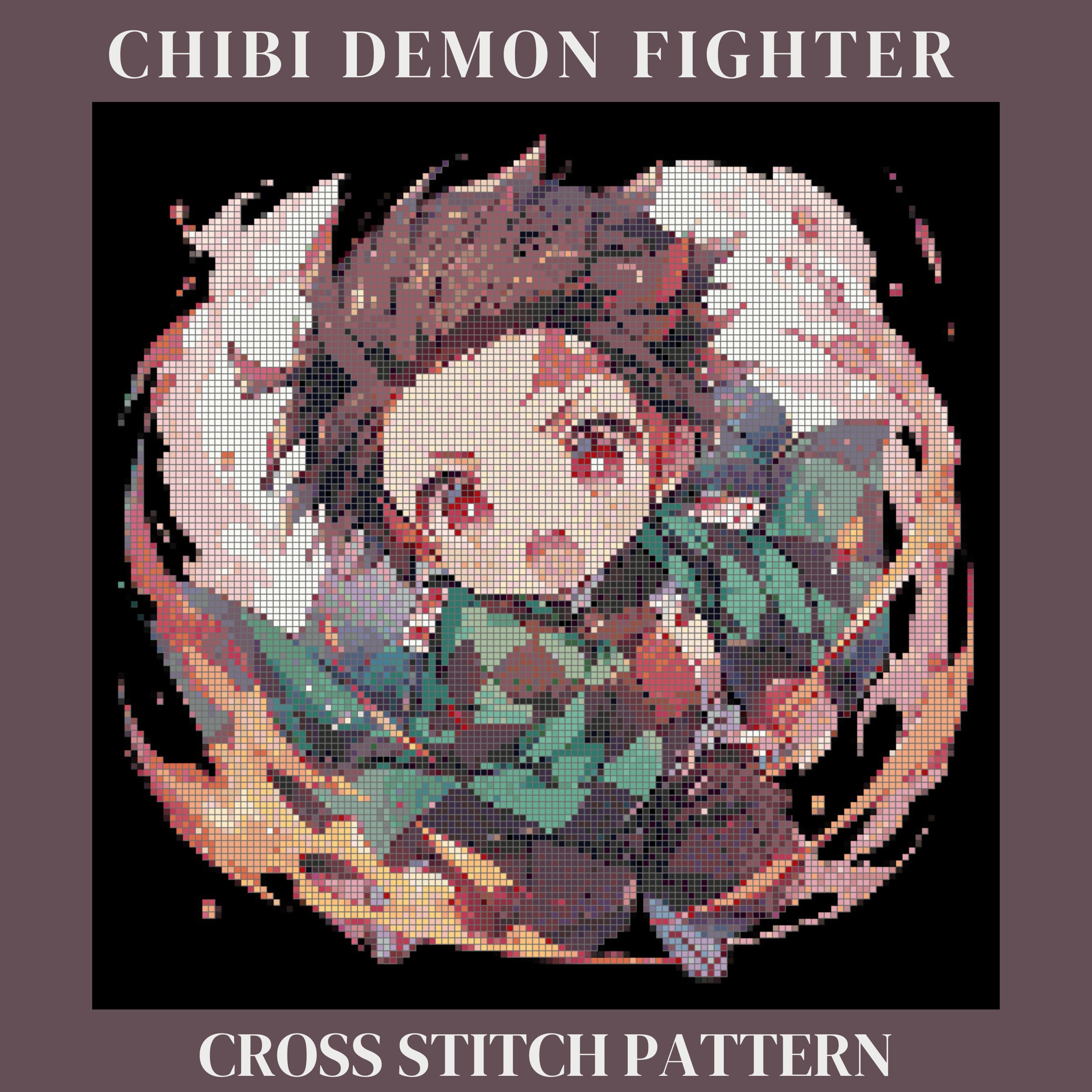 Demon Fighter Cross Stitch Pattern Chibi Tanjiro Character - Etsy