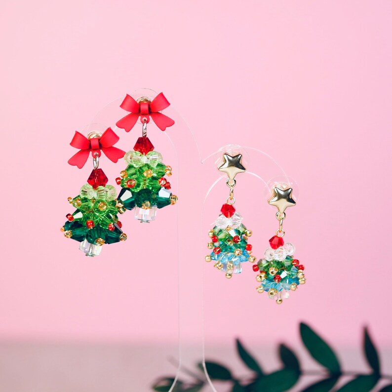 Christmas Tree Earrings With Star - Festive Handmade Holiday Jewelry - Etsy