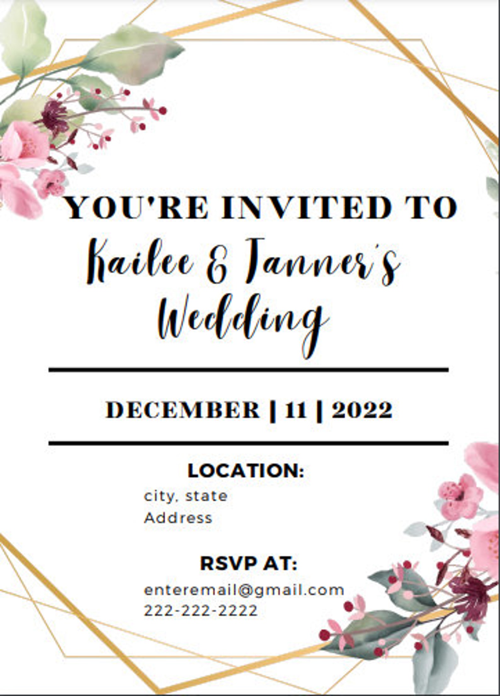 Gold Floral Framed Wedding Invitation - Etsy