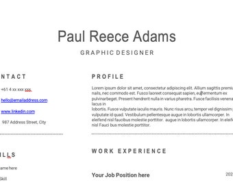 Printable Resume Template - Etsy