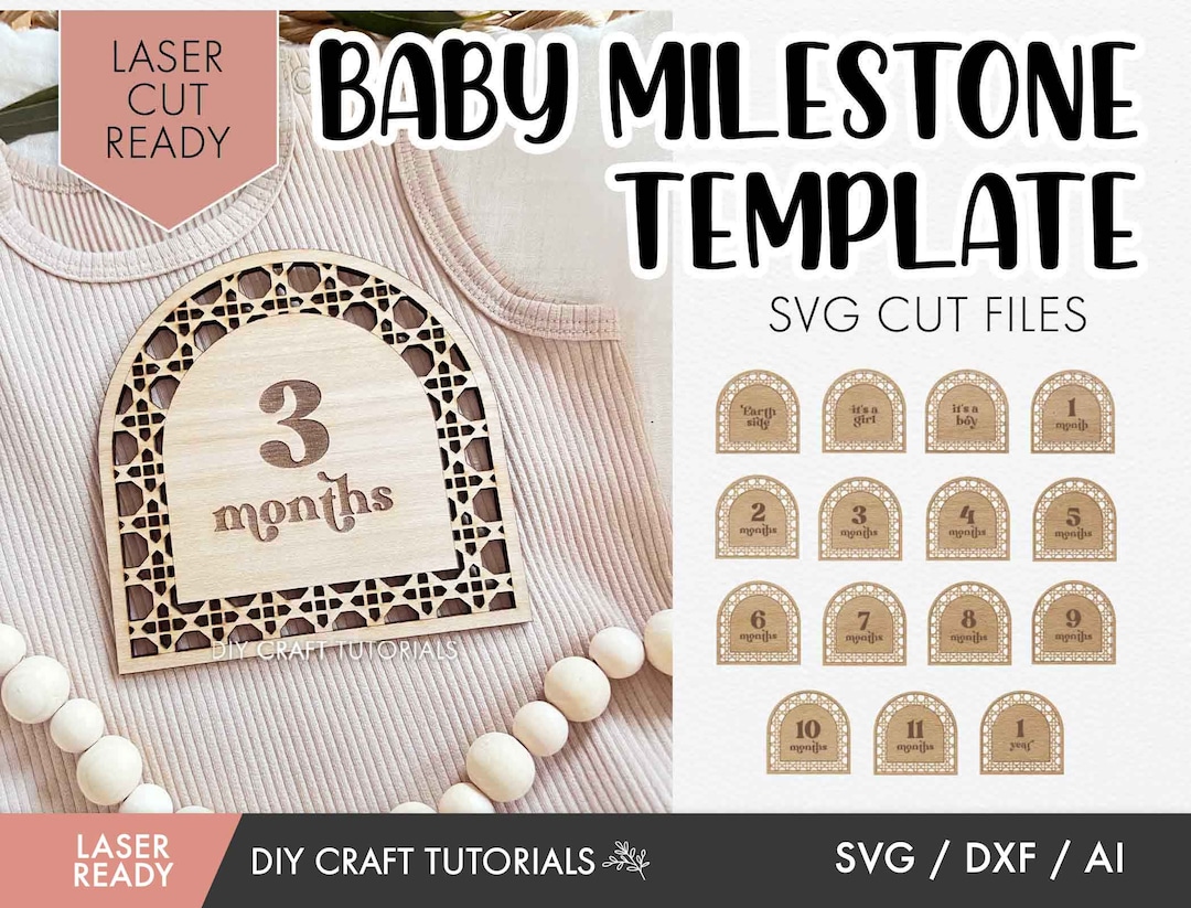 Baby Milestone SVG, Rattan Milestone Svg, Laser Cut Files, Monthly ...
