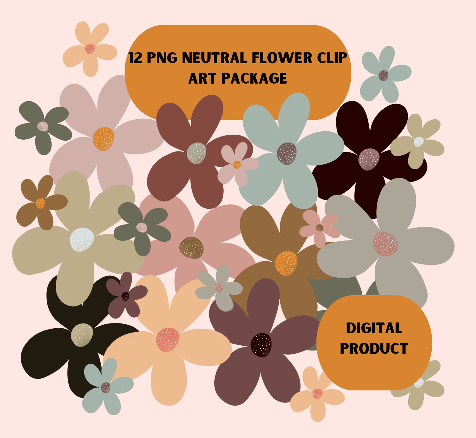 PNG Neutral Color Flowers // Clip Art Flowers // Package of 12 Flowers ...