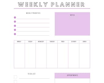 Purple Weekly Planner - Etsy