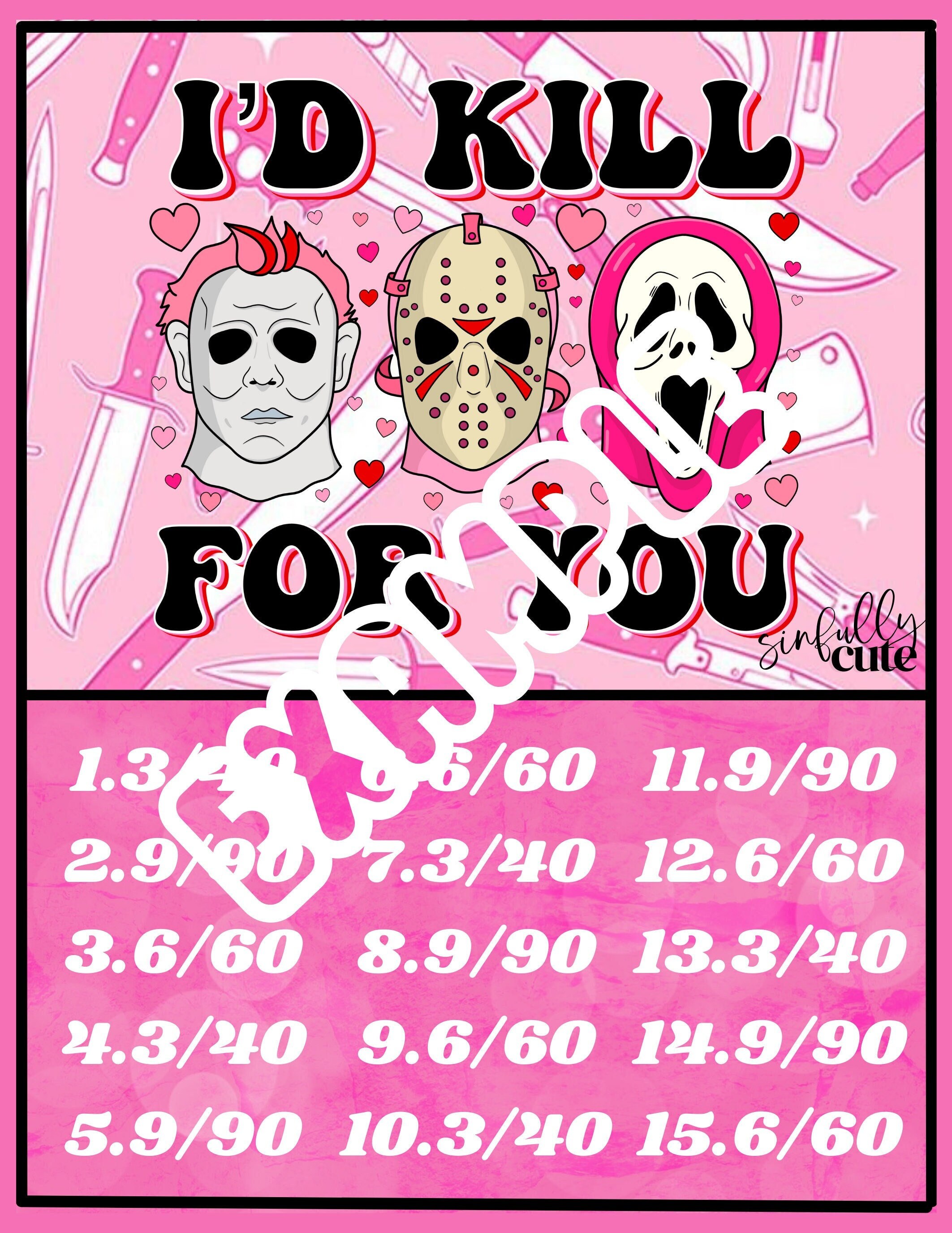 Horror Valentine Id Kill for You PYP Bingo BNO Board - Etsy