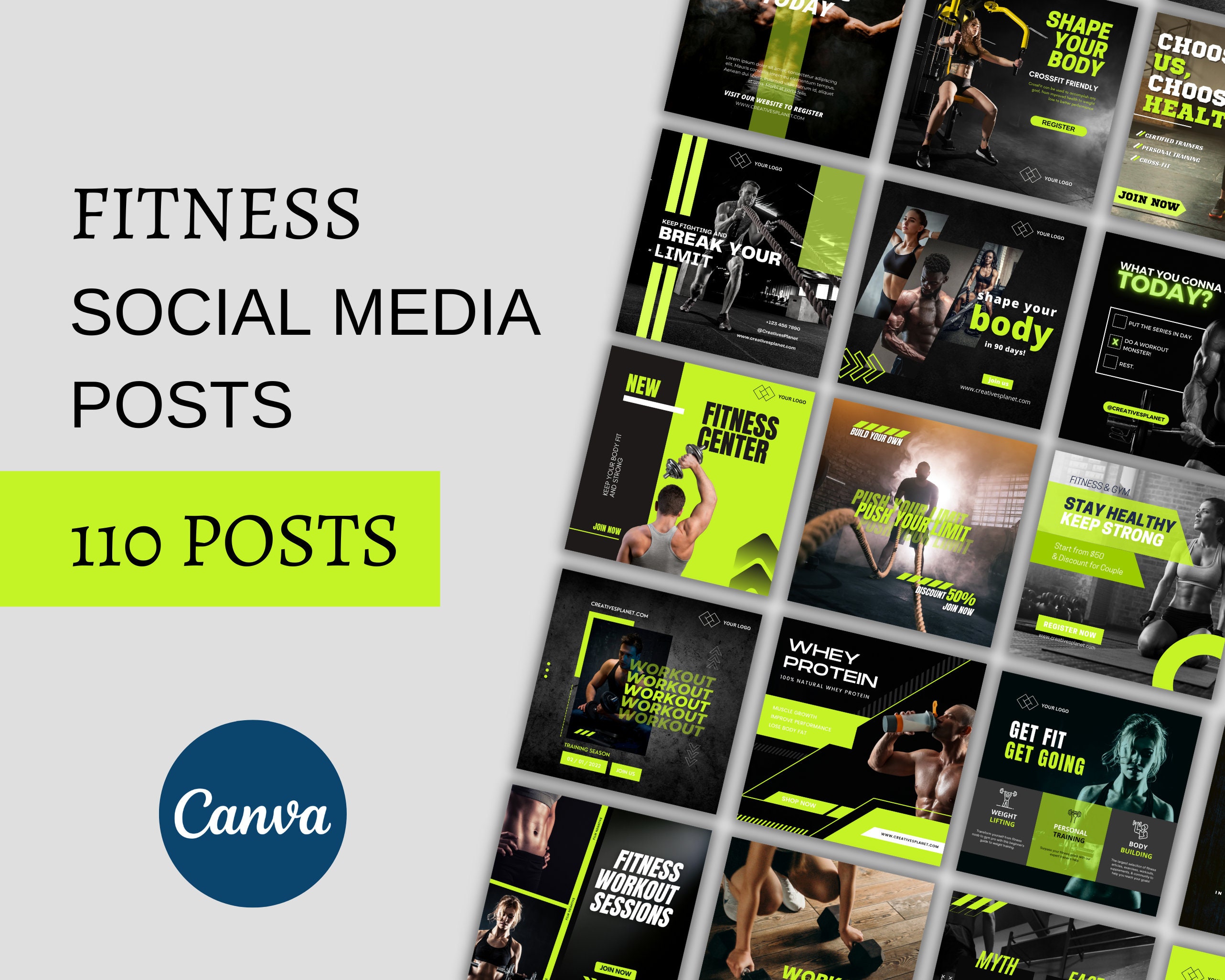 Fitness Social Media Template 60 Fitness Posts Templates 45 Fitness ...