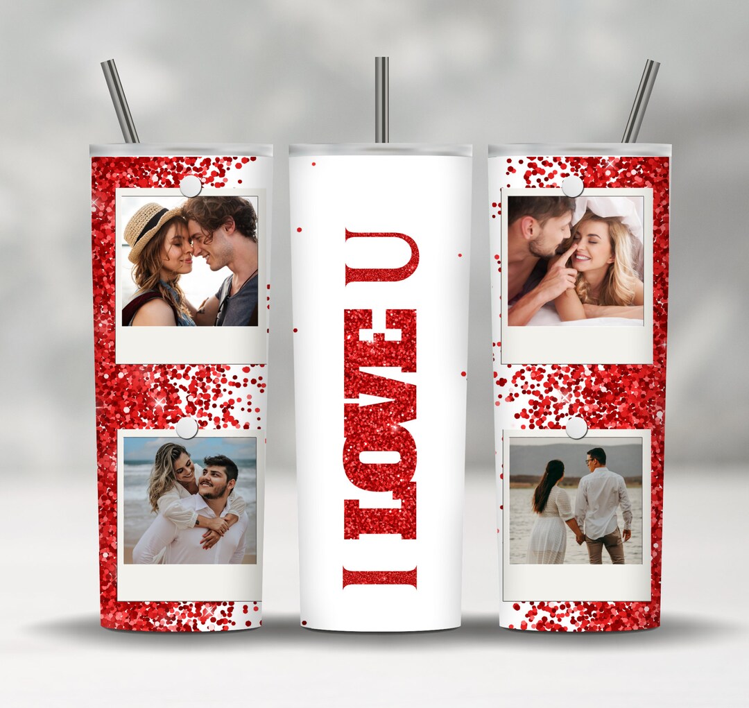 20 Oz Red Glitter Photo Frame Tumbler PNG, Skinny Tumbler Wrap, Add ...