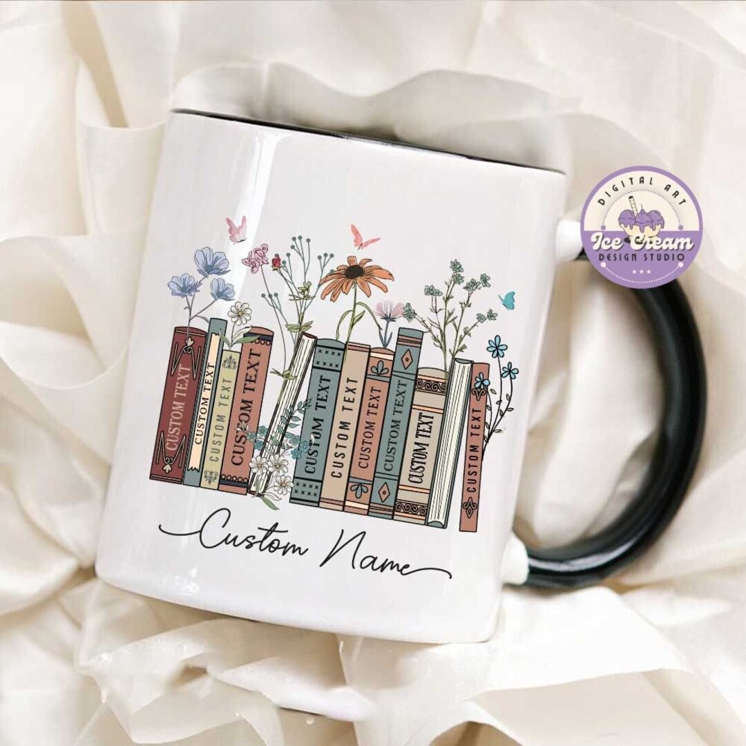 Personalized Flower Book Mug, Custom Book Tittle & Name Librarian ...
