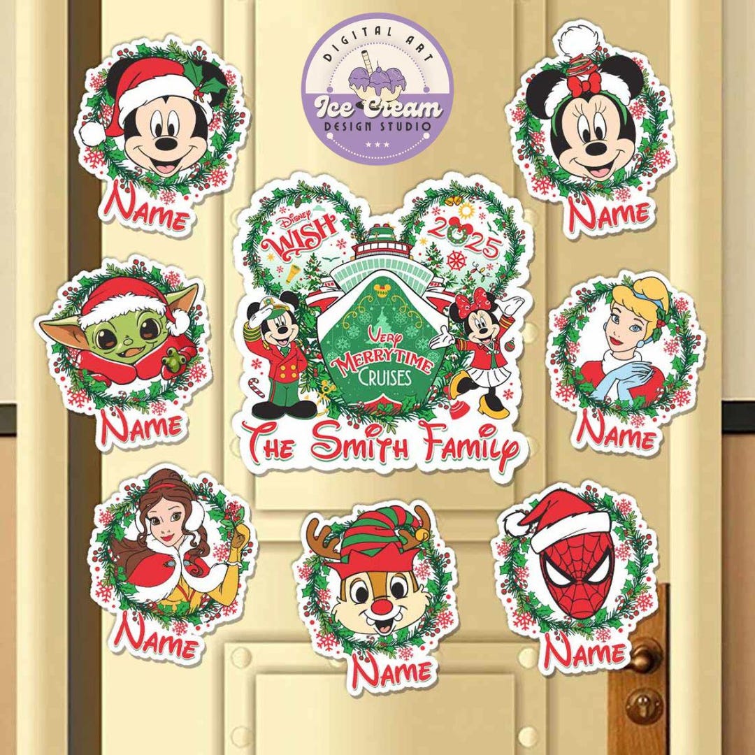 All Characters Disney Christmas Wreath Cruise Magnet, Mickey & Friends ...