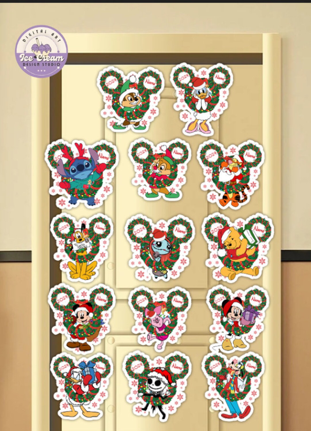All Characters Disney Christmas Wreath Cruise Magnet, Mickey & Friends ...