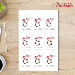 Editable Christmas Gift Tags, Printable Tags With Cute Penguin in Santa ...