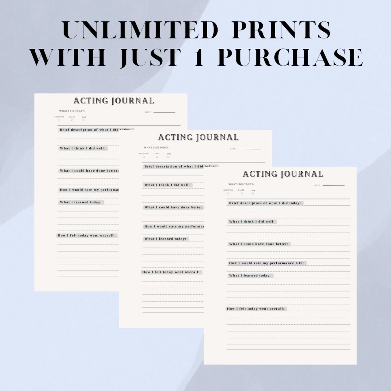 Printable Actors Journaling Worksheet/diary for Audition/class/job ...