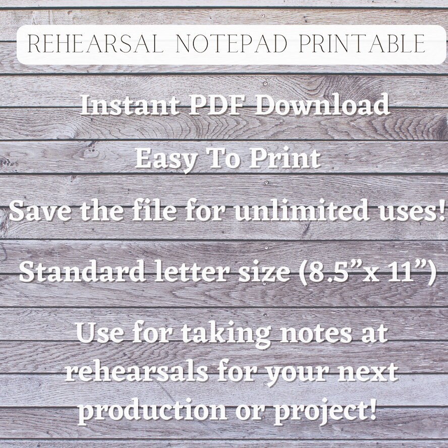 Printable Actors Rehearsal Notepad/notebook Stationary Lined Paper With ...