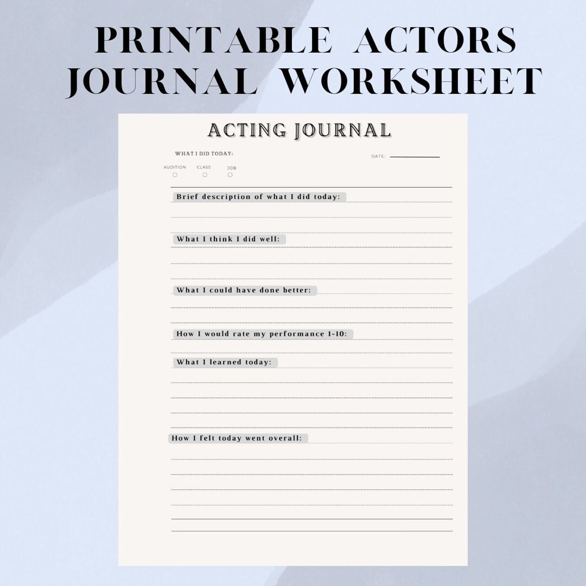 Printable Actors Journaling Worksheet/diary for Audition/class/job ...