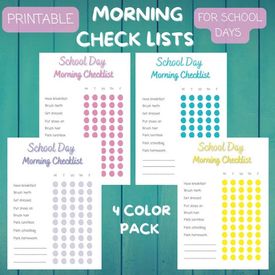 Printable School Day Morning Checklists for Kids and Parents 4 - Etsy