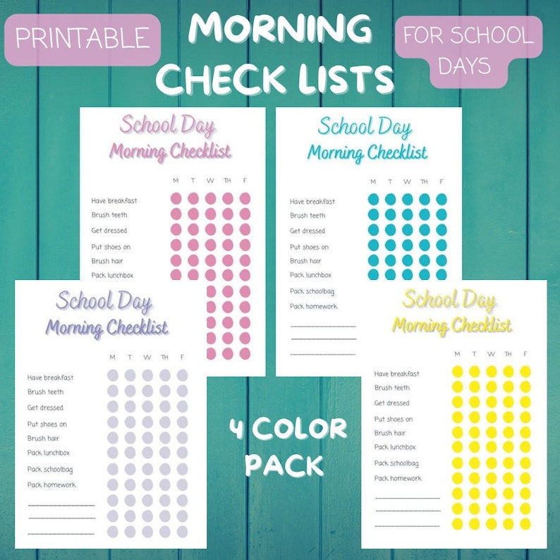 Printable School Day Morning Checklists for Kids and Parents 4 - Etsy
