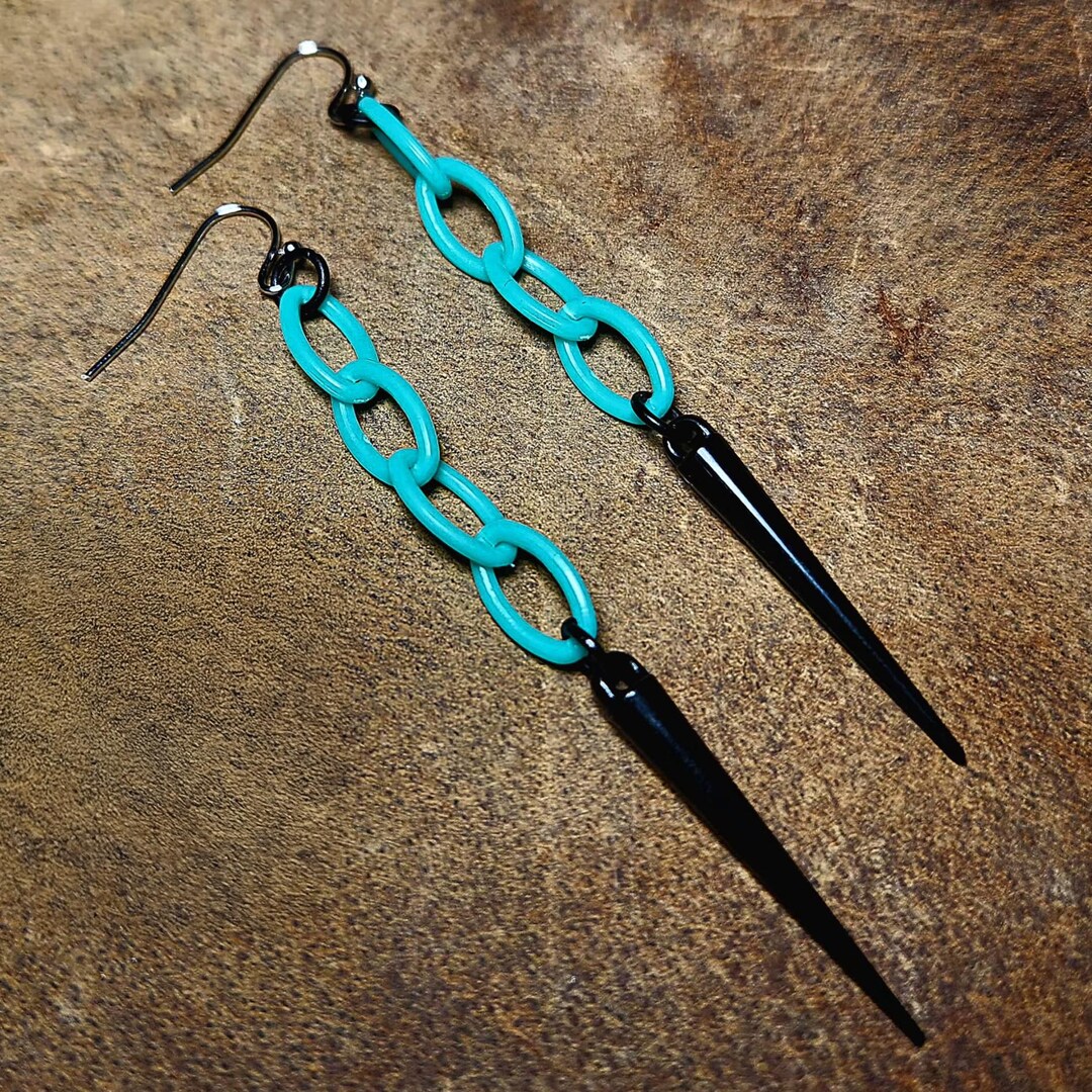 Neon Teal Spike Goth Punk Earrings - Etsy