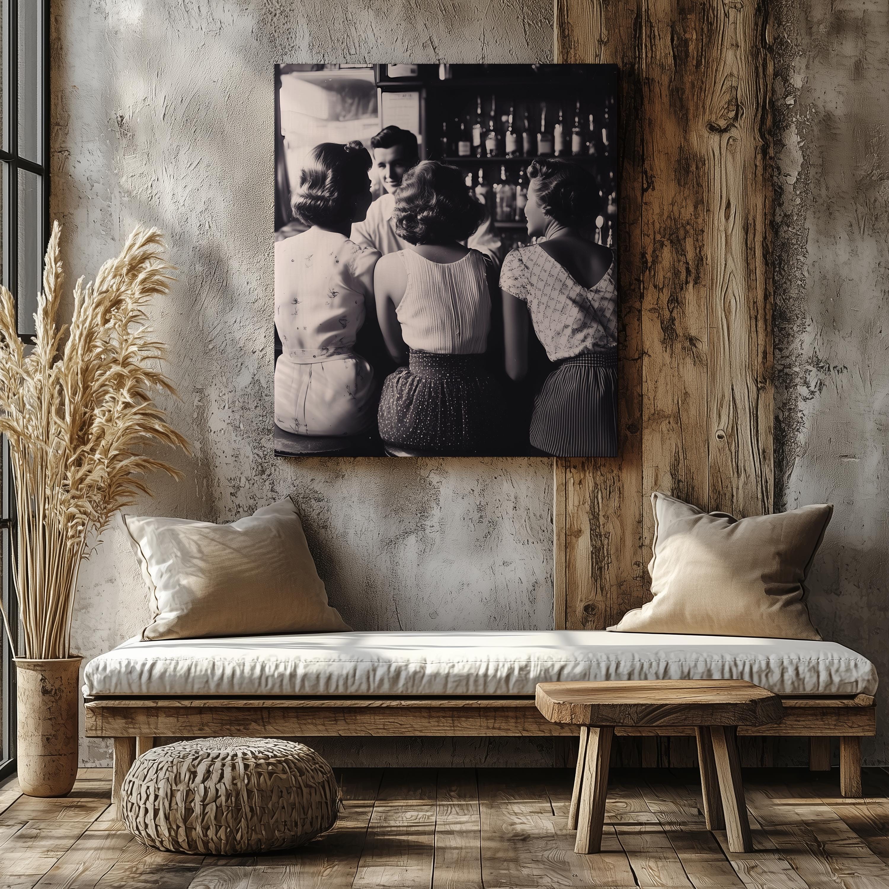 1940s Vintage Bar Scene Poster Print – Retro Black and White Women’s ...