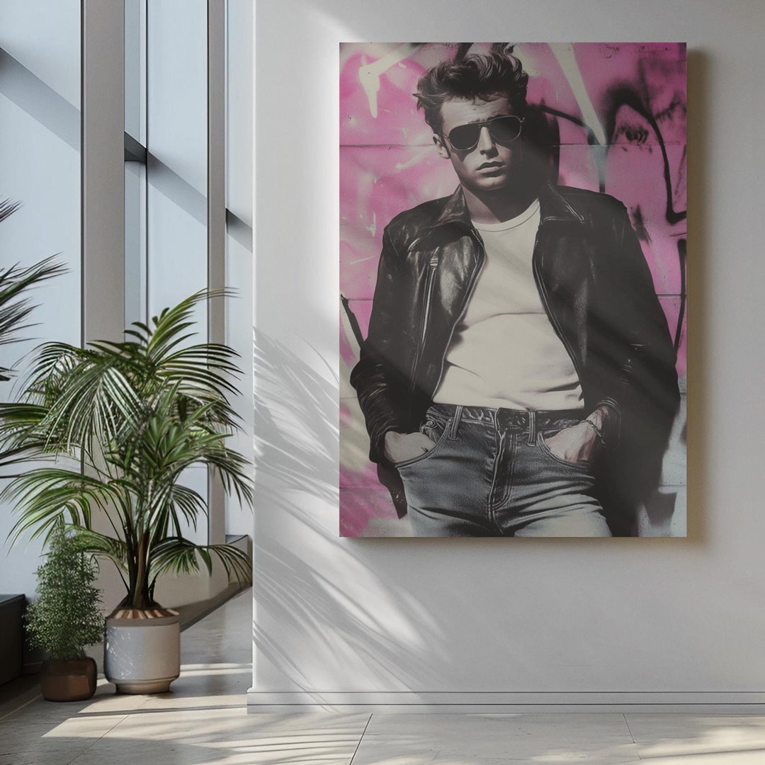 James Dean Graffiti Art Canvas Print in Black & White and Pink Canvas Art Print, James Dean Fans ...