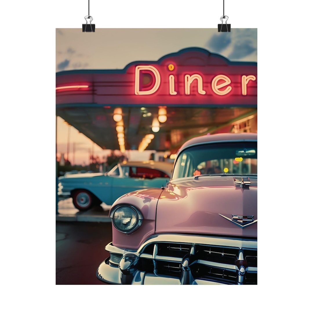 Drive-in Diner Poster Print, Retro Americana Wall Art, Classic Car ...