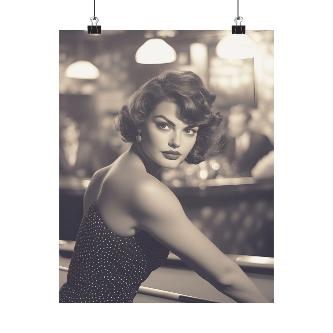 Retro 1950s Pool Hall Woman Poster Print, Bold Feminine Wall Art, Mid ...