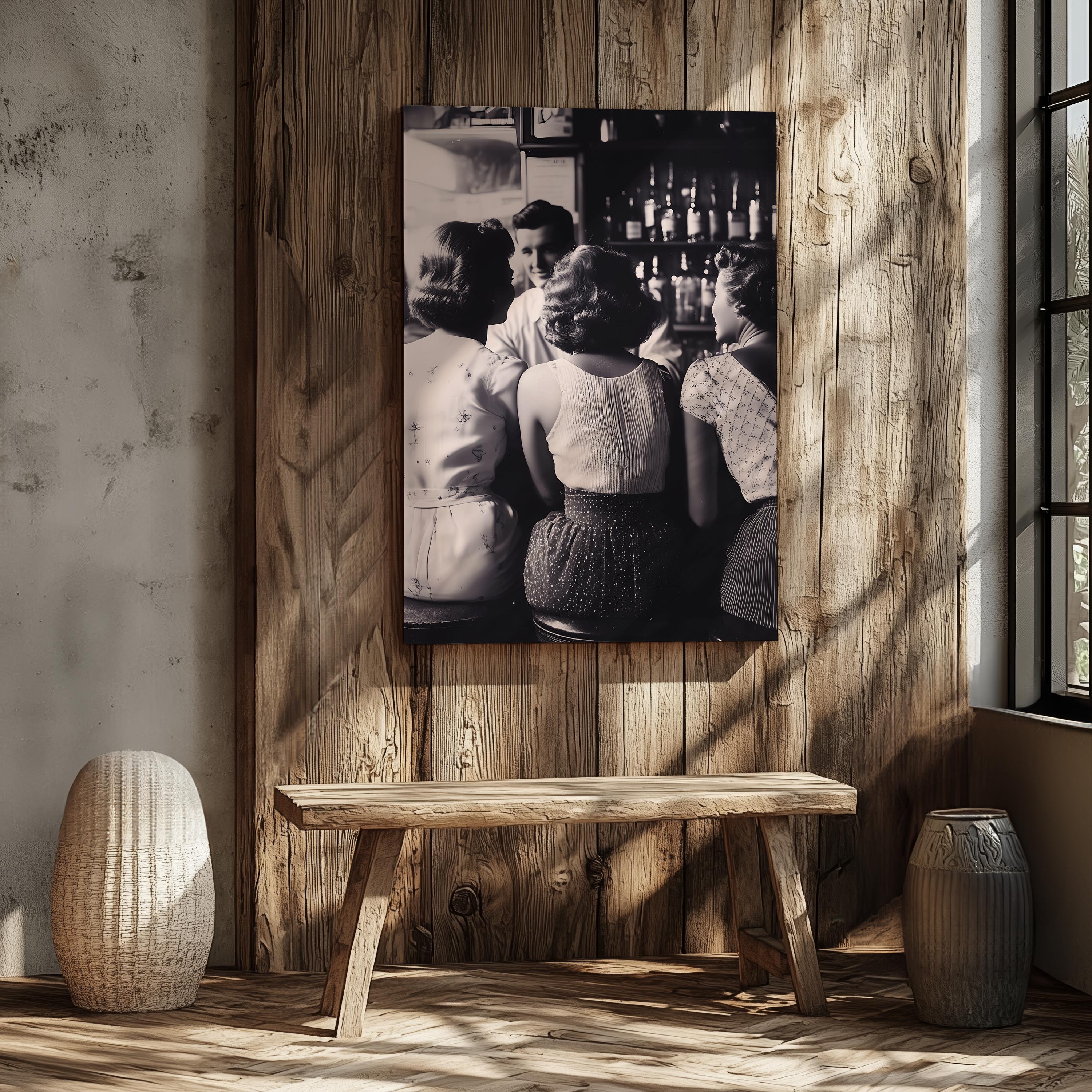 1940s Vintage Bar Scene Poster Print – Retro Black and White Women’s ...