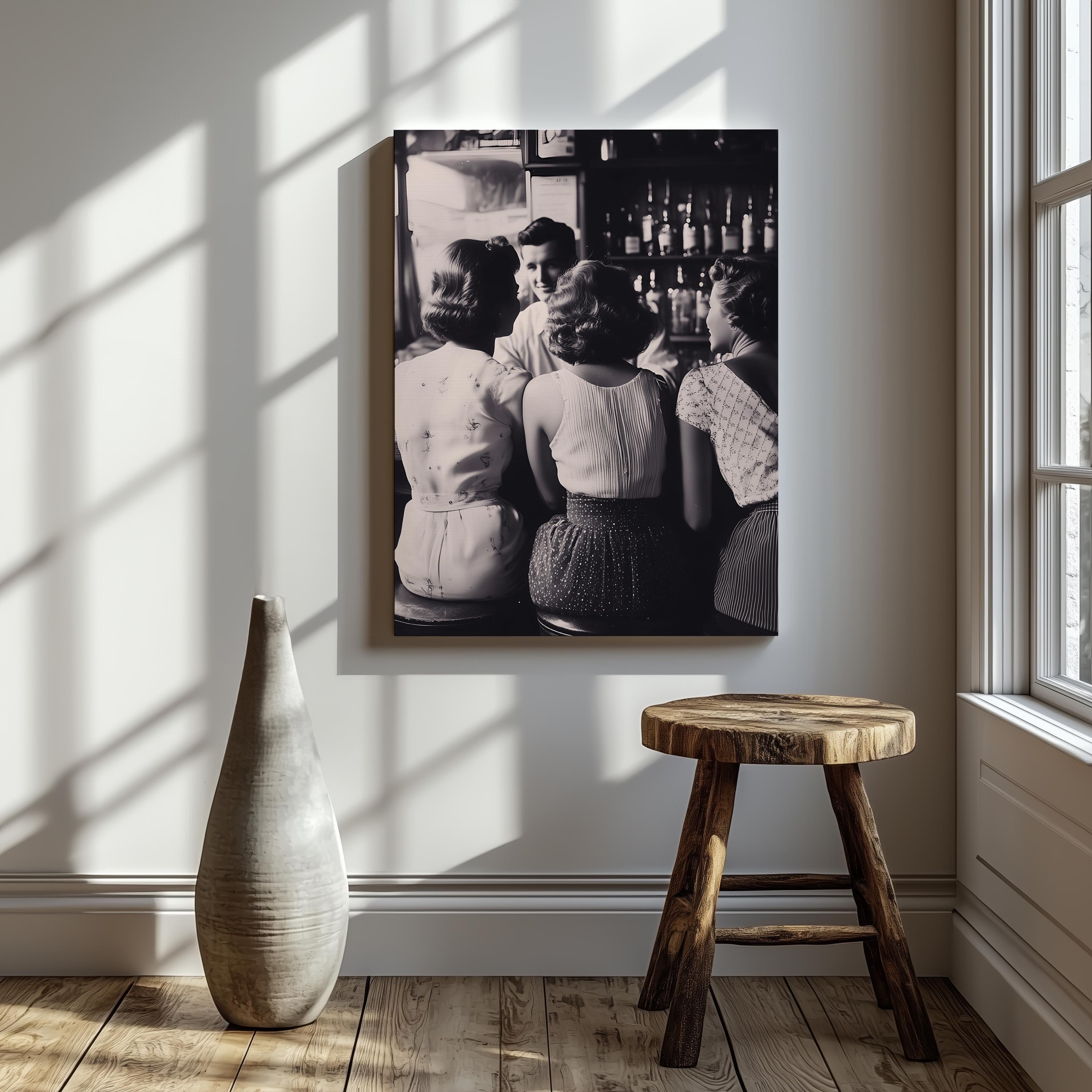 1940s Vintage Bar Scene Poster Print – Retro Black and White Women’s ...