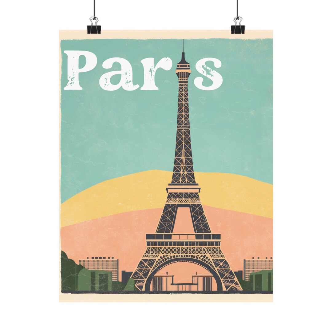 Vintage Eiffel Tower Poster: Paris Travel Art Print, Soft Pastels - Etsy