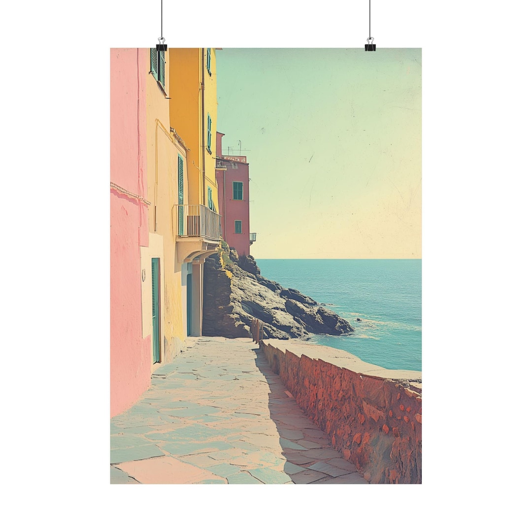 Minimalist Italy Seaside Matte Poster Print: Vintage Pastel Coastal ...