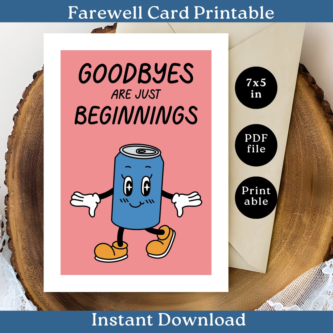 Cute Farewell Card Printable for Coworker, Cute Retro Cartoon Card ...