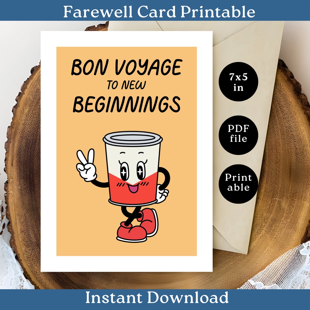 Cute Farewell Card Printable for Coworker, Cute Retro Cartoon Card ...