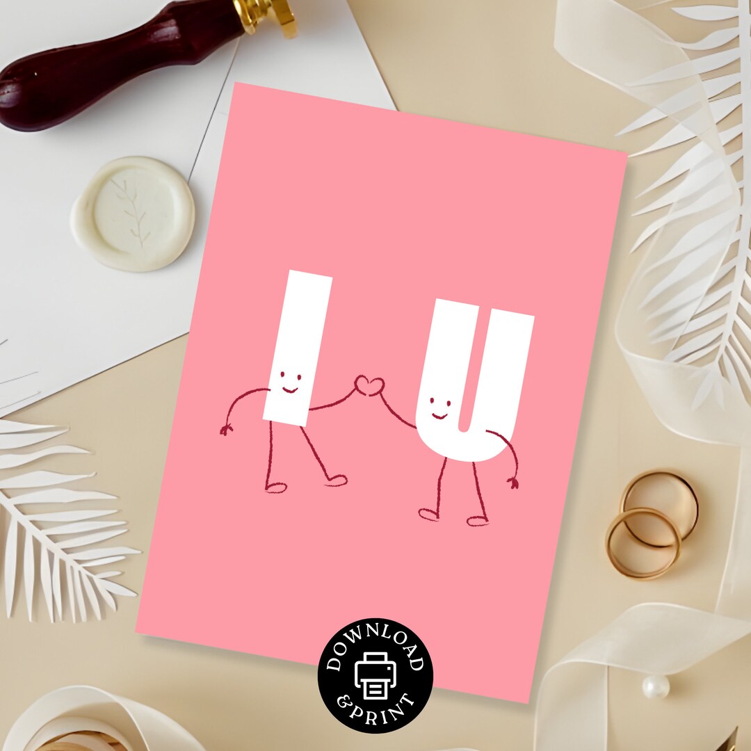Romantic Card Printable Love Card I Heart U Card 5x7 Fold Card - Etsy