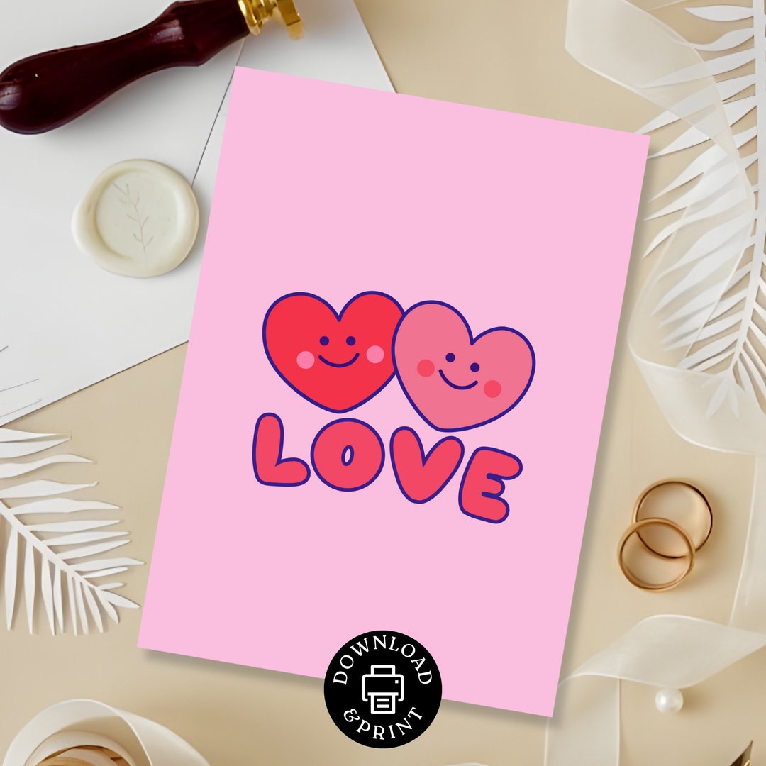 Romantic Card Printable Love Card Heart LOVE Card 5x7 Fold - Etsy
