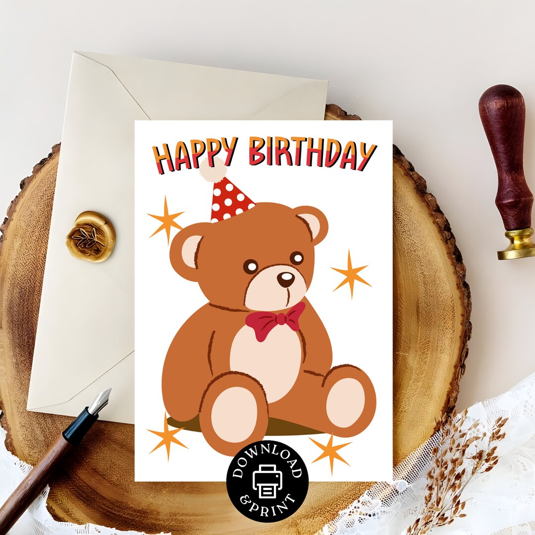 Happy Birthday Card Printable Teddy Bear Birthday Card Printable Cute ...