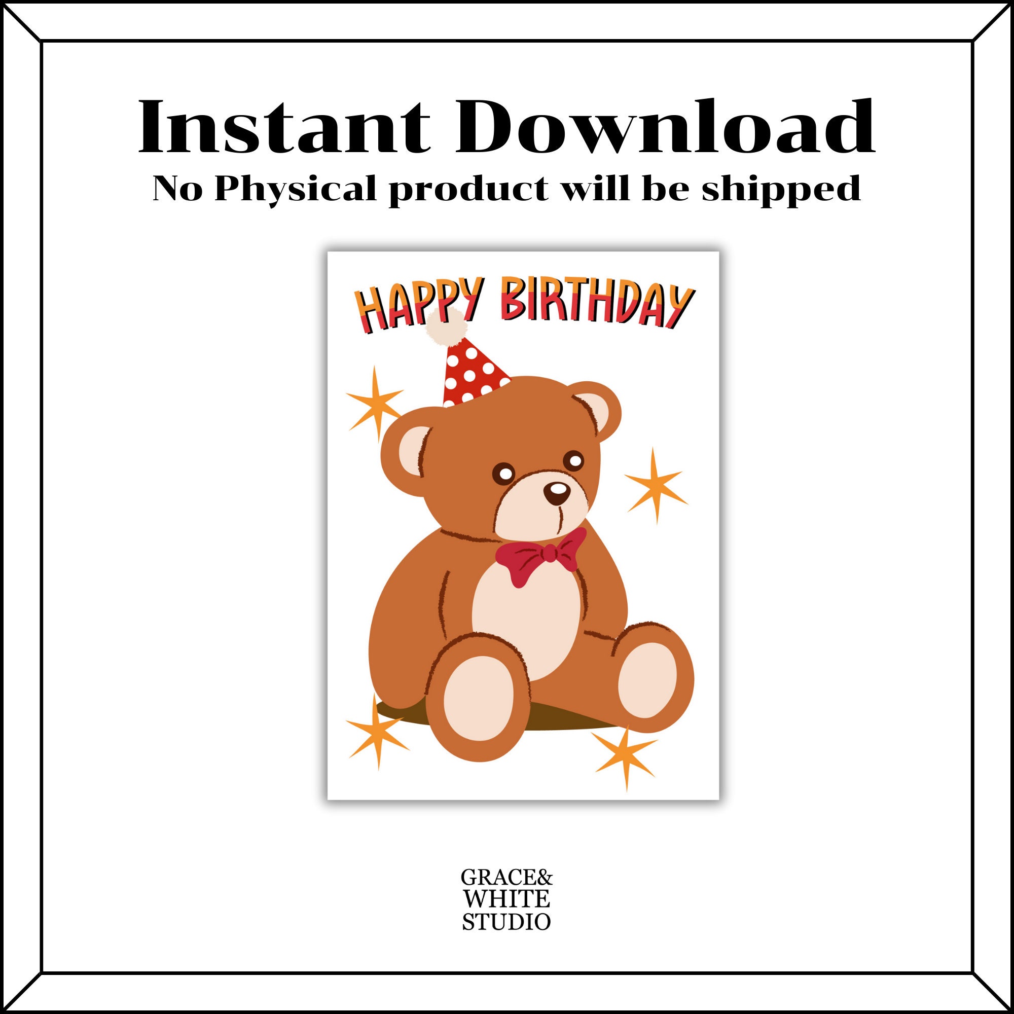 Happy Birthday Card Printable Teddy Bear Birthday Card Printable Cute ...