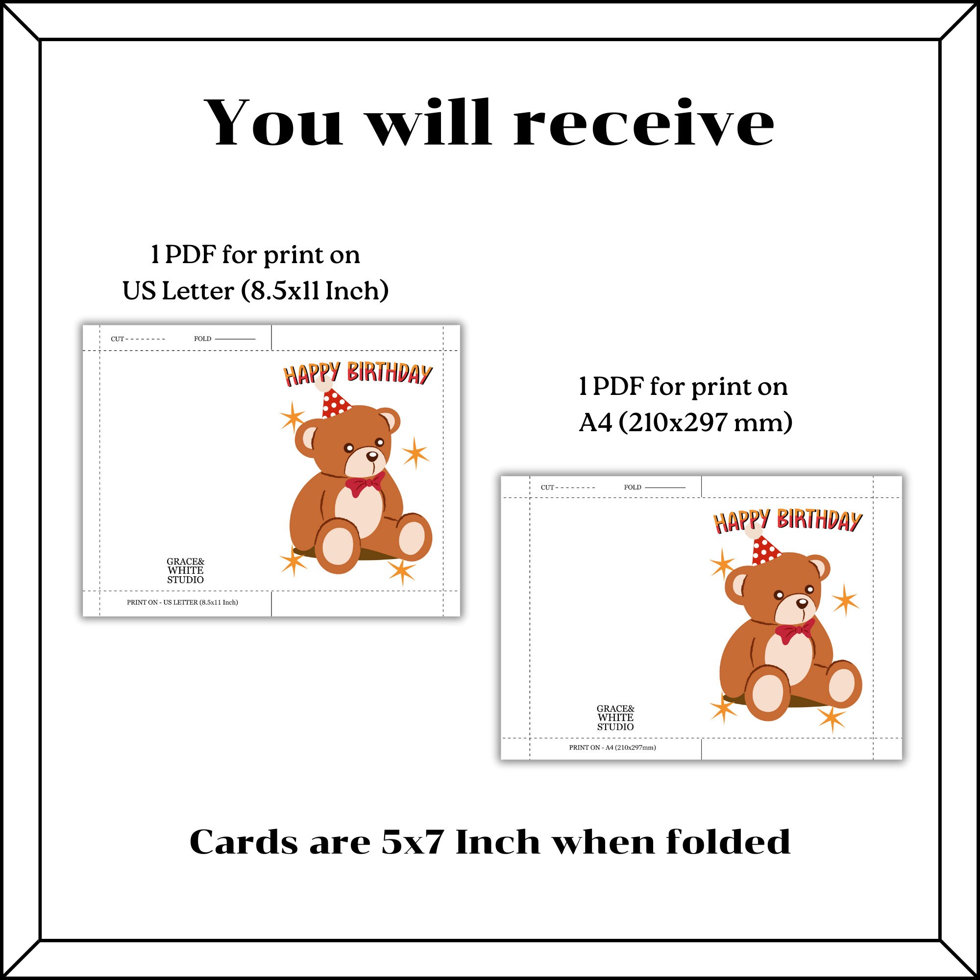 Happy Birthday Card Printable Teddy Bear Birthday Card Printable Cute ...